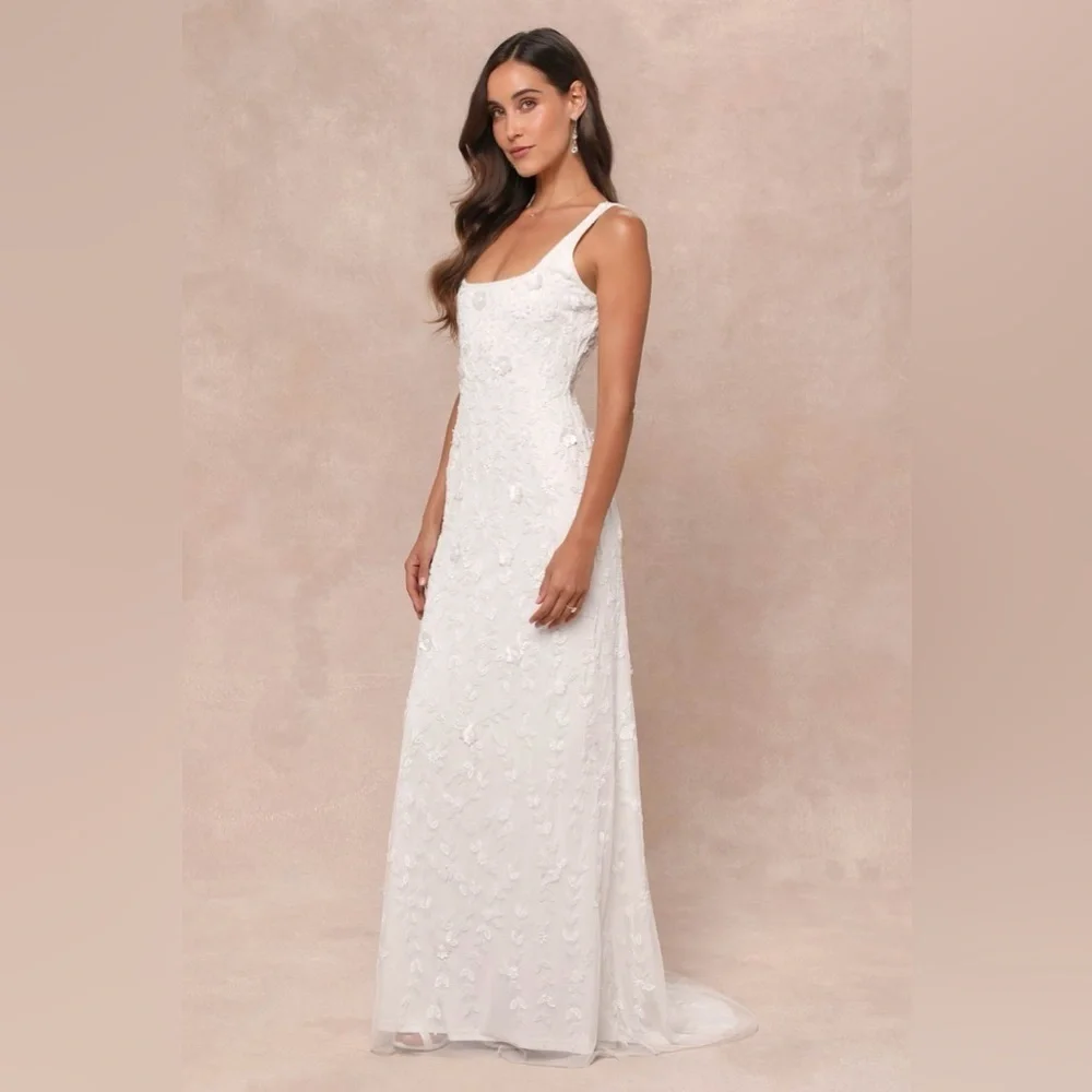 Lulus | Dresses | Lulus Extraordinary Glamour White 3d Floral Beaded ...